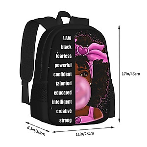 African Girl Backpack Cute Laptop Backpacks Lightweight Bookbag for Kids Teen School Students 17 Inch with Bottle Side Pockets