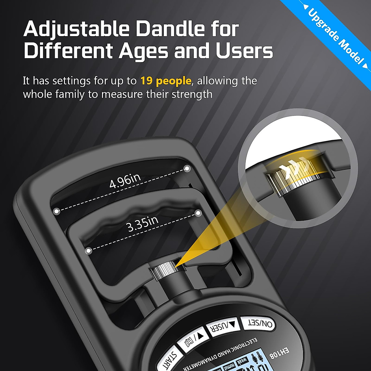 Hand Dynamometer Grip Strength Trainer - Electronic Hand Grip Strength Tester Grip Strengthener Hand Exerciser Meter Digital Hand Grip Training Gauge 265 Lbs / 120 Kgs for Sport Home School Use