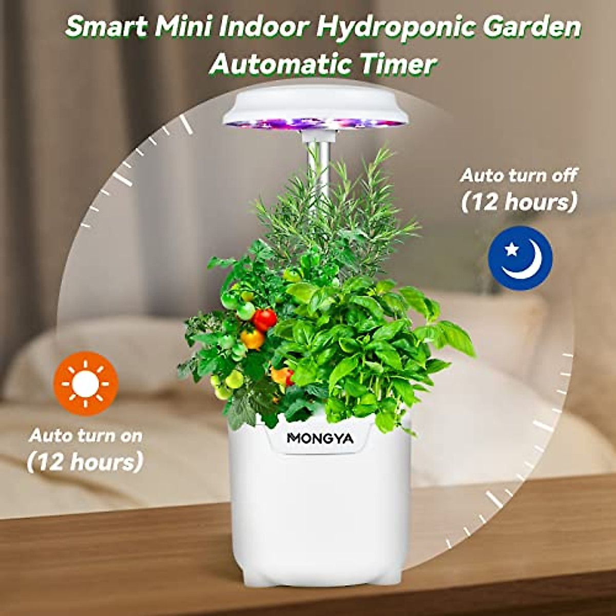 SHUNGRU Mini Hydroponics Growing System, Smart Indoor Herb Garden with Grow Light, Garden Germination Kit with Auto Timer, Height Adjustable and Stylish Decoration for Home Kitchen