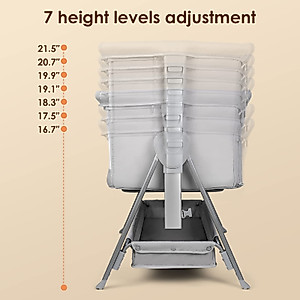 Cowiewie Baby Bassinet with Bed Mattress and Storage | 7-Levels Height Adjustable | Basket Beside Bassinet Sleeper Impact Cotton Protects Baby's Head and Feet