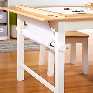 Guidecraft Arts and Crafts Center: Kids Activity Table and Art Desk with Chairs and Craft Storage, Paper Roll, and Paint Cups | Toddler Art and Play Table - Kids Wooden Learning Furniture