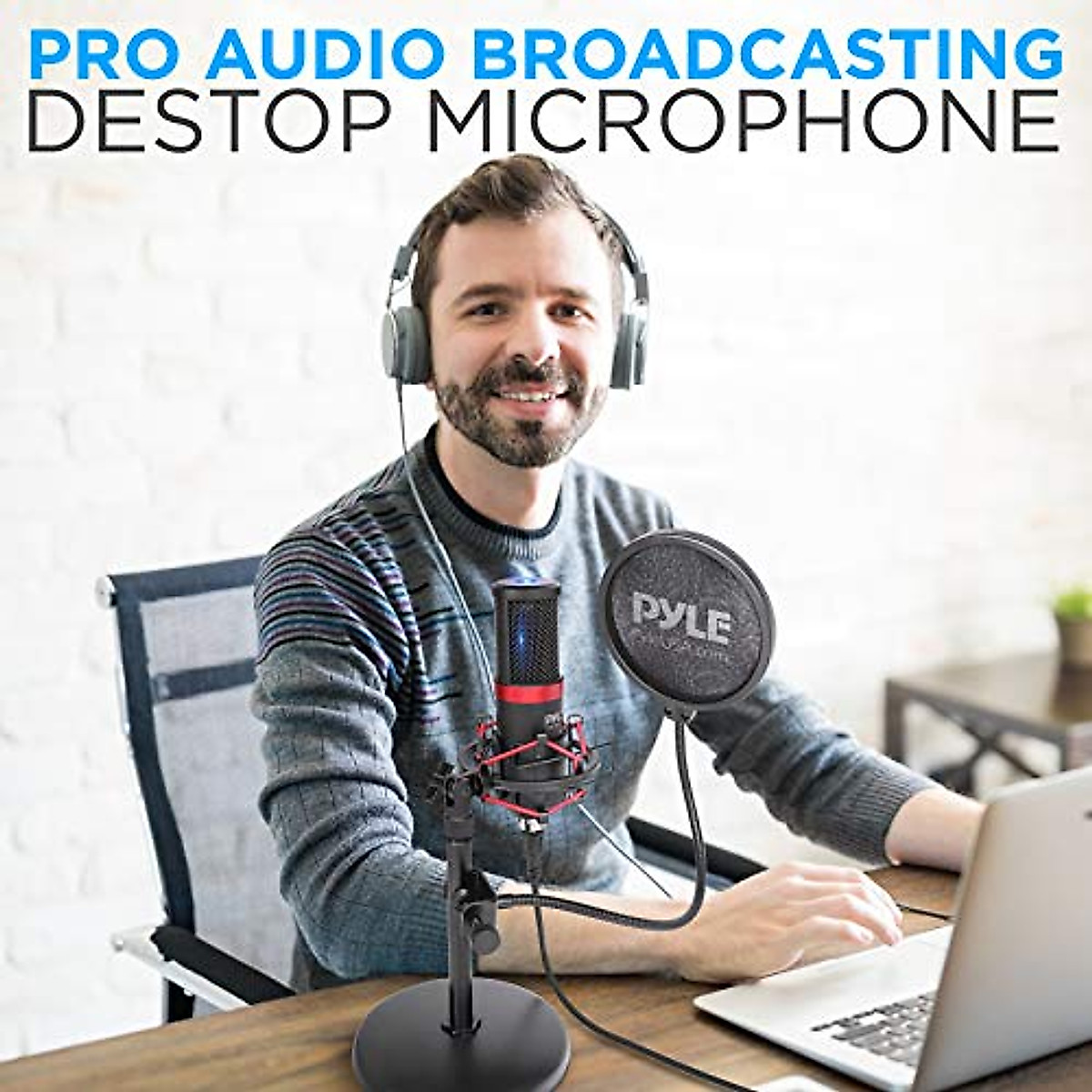 Pyle USB Microphone Podcast Recording Kit - Audio Cardioid Condenser Mic w/Shock Mount Stand & Pop Filter, for Gaming PS4, Streaming, Podcasting, Studio, YouTube, Works w/Windows PC Mac PDMIKT200