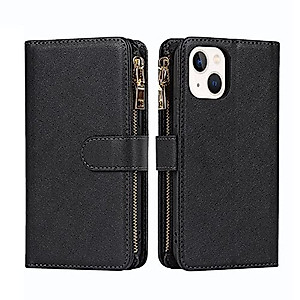 Jaorty iPhone 13 Mini Phone Case Wallet for Women Men with Credit Card Holder, iPhone 13 Mini Crossbody Case with Strap Shoulder Lanyard, Zipper Pocket PU Leather Cases for iPhone 13 Mini,5.4" Black