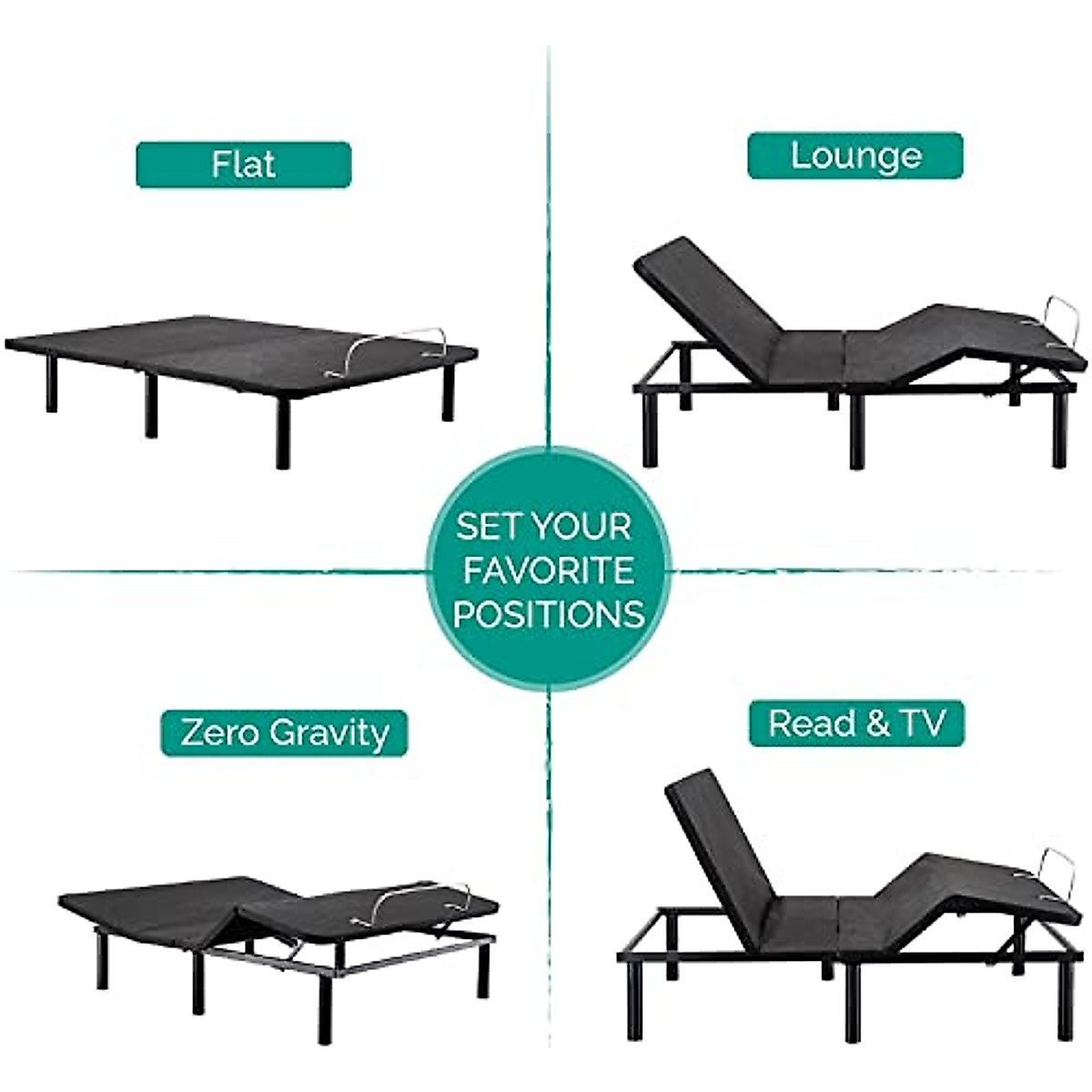 Split King Adjustable Base King Size 15" Split King Adjustable Bed Frame with Remote Base de Cama King Size Adjustable Bed Frame Black King Size Bed with 7 Positions Foldable Electric Adjustable Beds