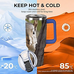 LLUTSNTH 40 Oz Vacuum Tumbler with Deep Blue Handle Leakproof Insulated Tumbler Squirrel in The Tree Stainless Steel Travel Mug with Lid And Straw Coffee Cup Cute Water Bottles Cup Holder Friendly