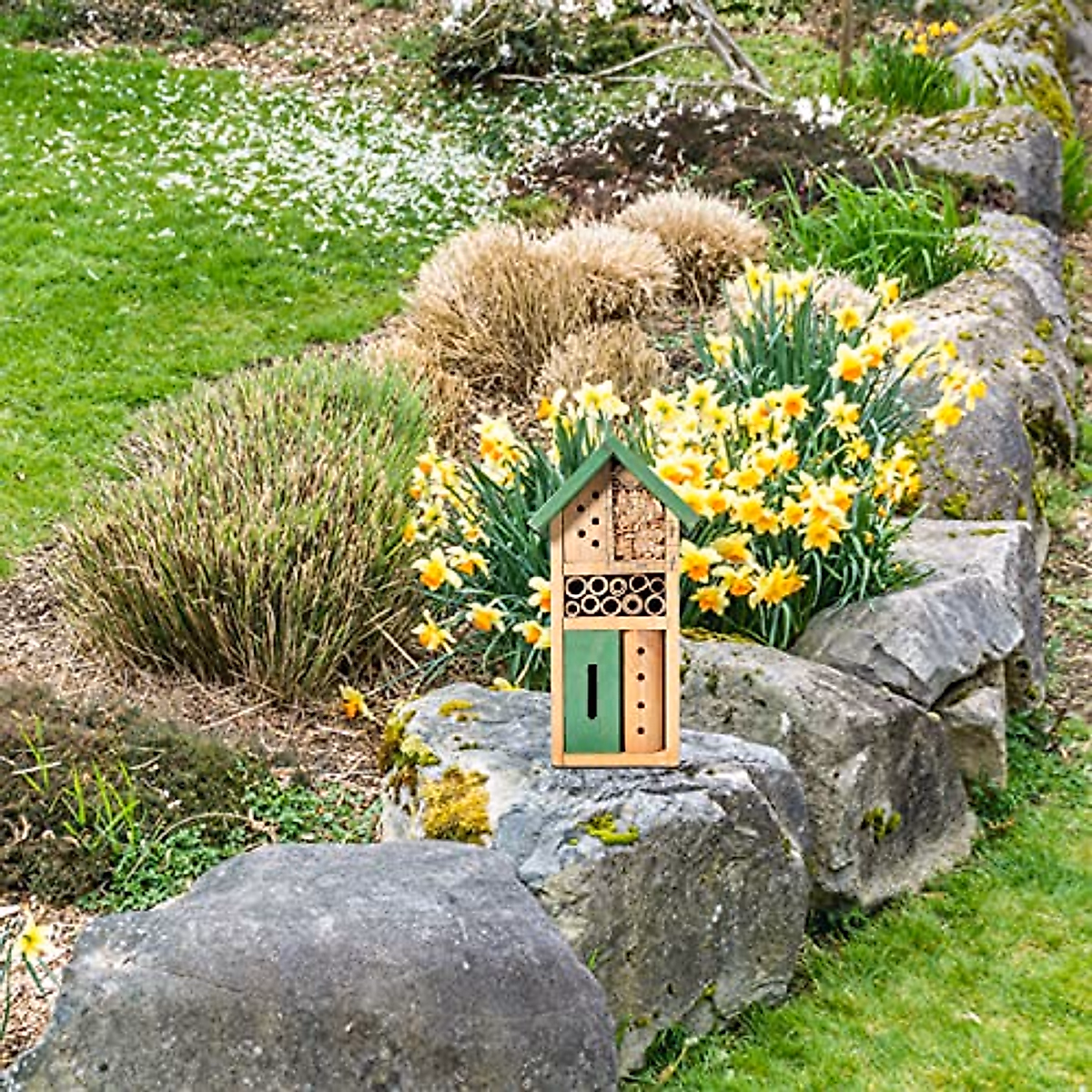 Aooppio Wooden Multi Insect Bee Butterfly House,an Outdoor Hanging Bamboo Habitat for Mason Bee Butterfly Ladybugs Live, Insect Hotel,Bee Box,Butterfly Habitat for Garden