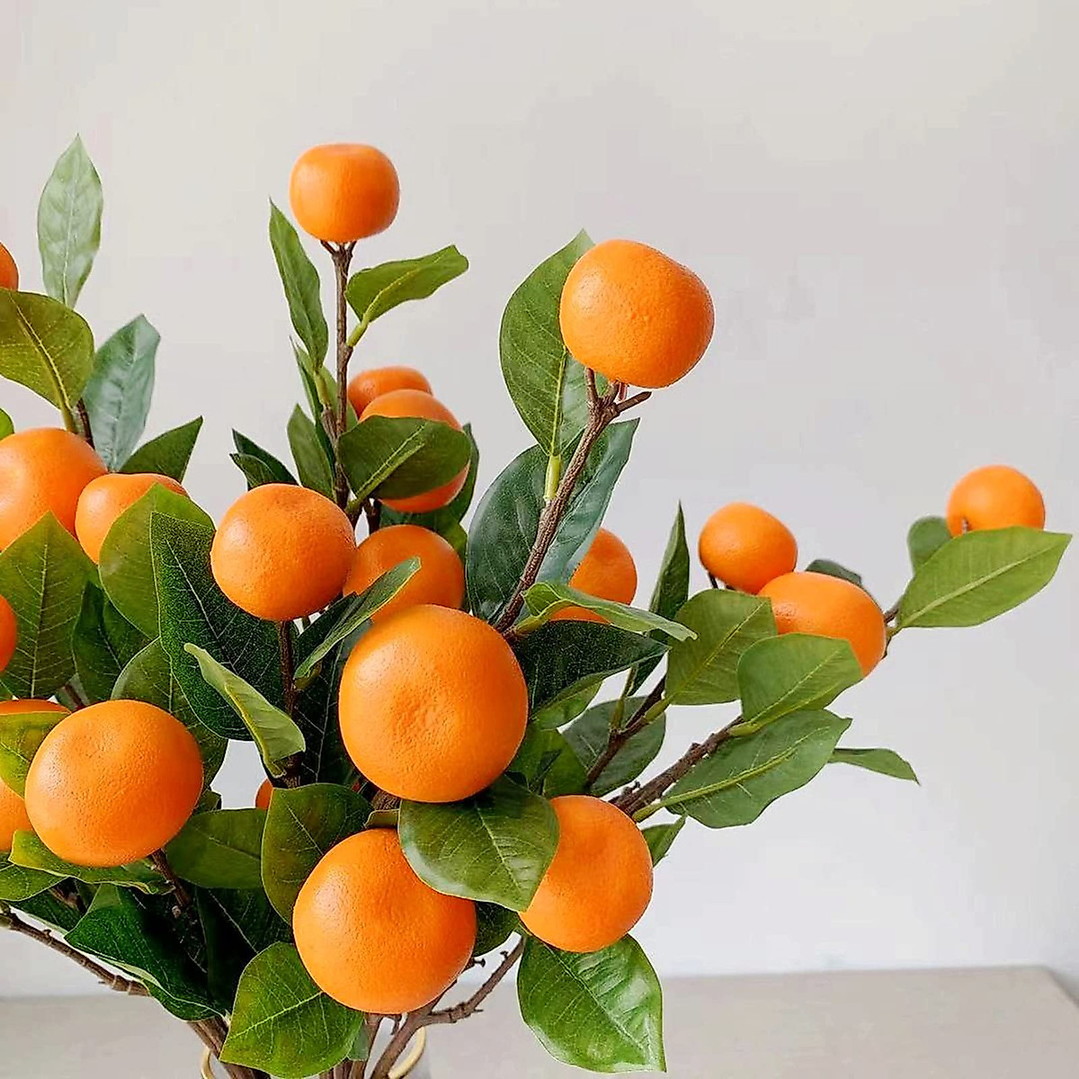 INIFLM 2Pcs Artificial Tangerine Branches, Vivid Orange Faux Tangerine Branch, Plant Branches with 6 Heads Fake Fruit for Table Kitchen Centerpiece, Indoor Home Party, Garden Decor