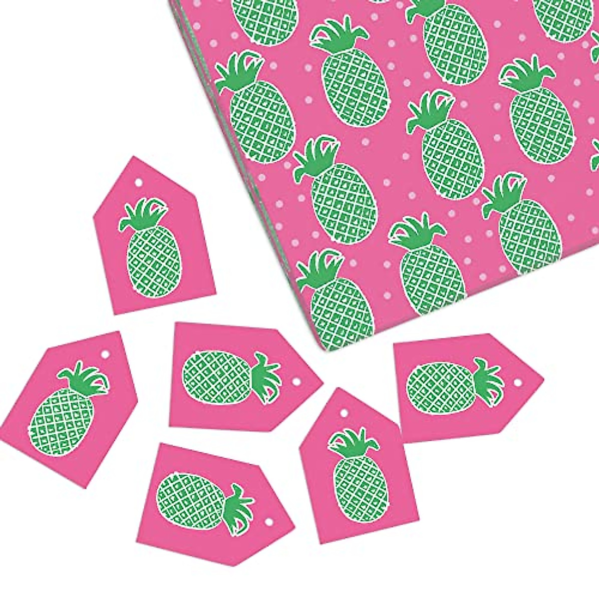 CENTRAL 23 Birthday Gift Wrap - Pineapple Wrapping Paper - 6 Sheets of Fruit Gift Wrap for Her - Tropical Themed Birthday - Pink Green - Summer - Comes With Fun Stickers