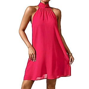 Floerns Women's Summer Floral Print Sleeveless Halter Neck Beach Party Dress Watermelon Pink Solid XS