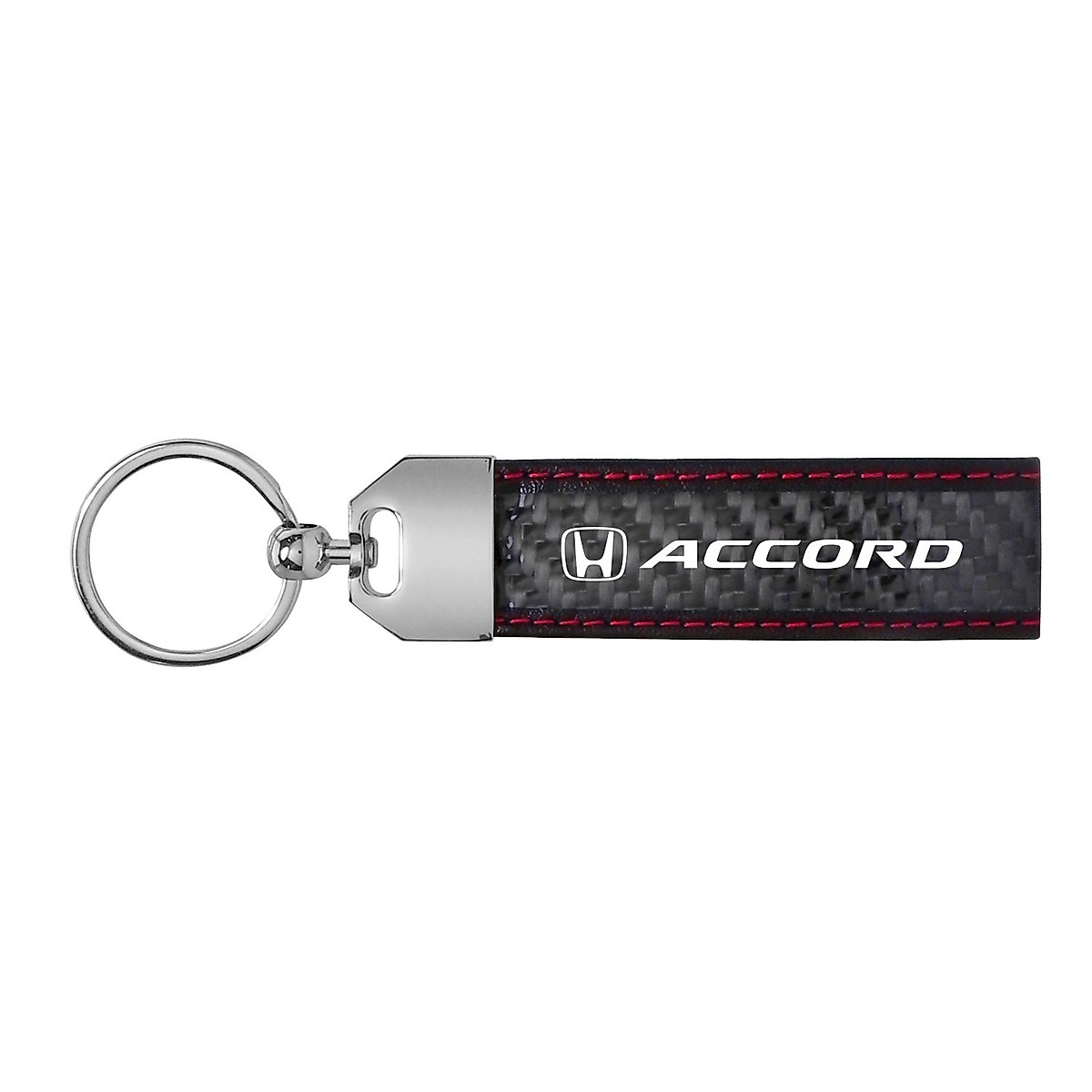 iPick Image Made for Honda Accord Real Black Carbon Fiber Loop Strap Key Chain with Red Stitching