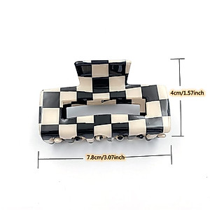 Checkered Hair Claw Clips for Women Girls Fashion Hair Clips for Styling Claw Clamps Thick Hair Retro Rectangle Shape, YOEMAYUNER (3PCs 3Colors a)