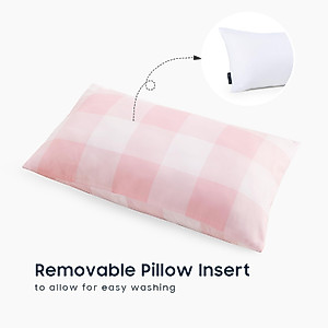 Wake In Cloud - Sleeping Bag for Kids Toddlers, Portable Compact Lightweight Backpacking Nap Mat with Pillow and Blanket, for Girls, Buffalo Check Plaid in Pink White, 55" x 30"