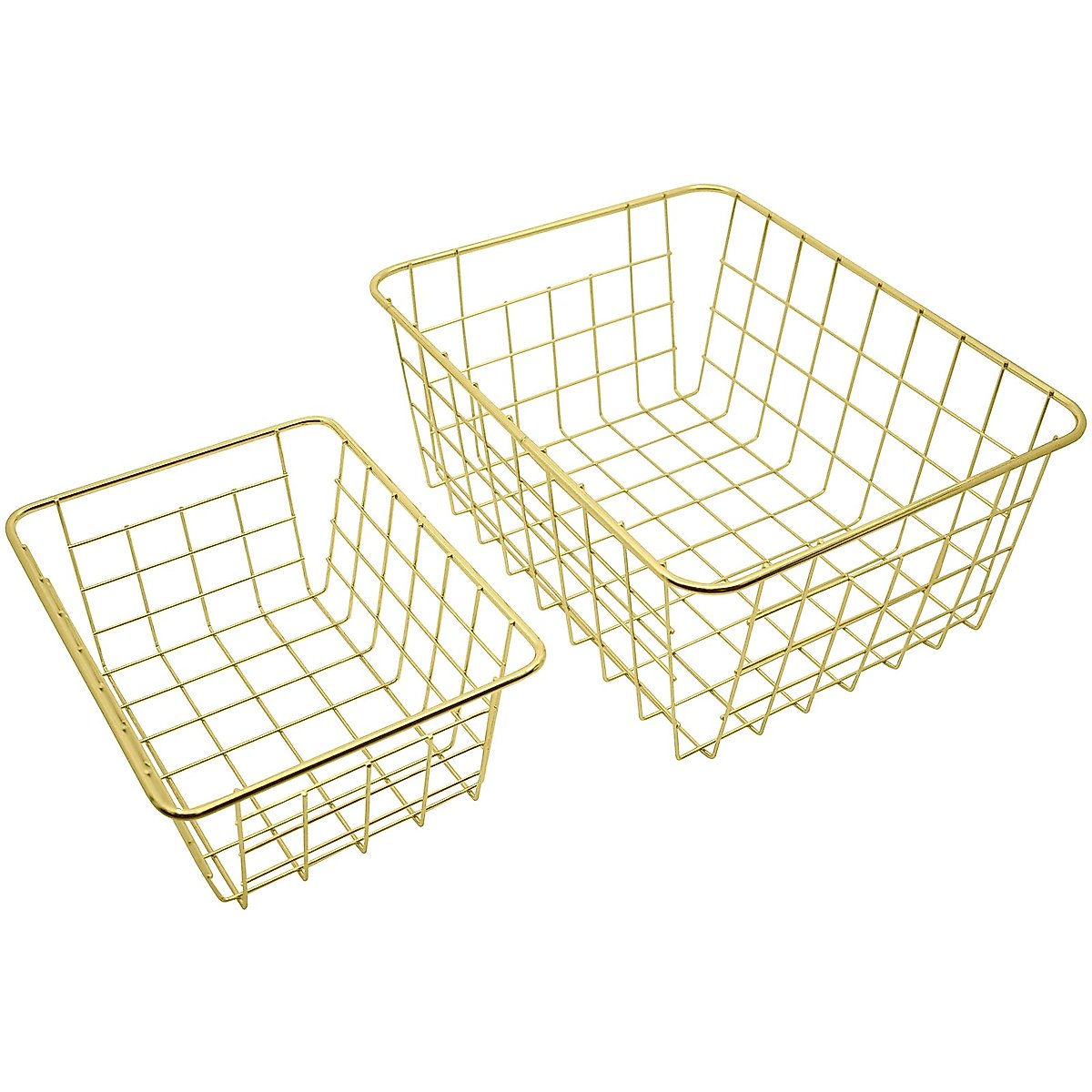 Stephanie Imports Set of 2 Nested Wire Basket Trays for Storage and Organizing (Gold)