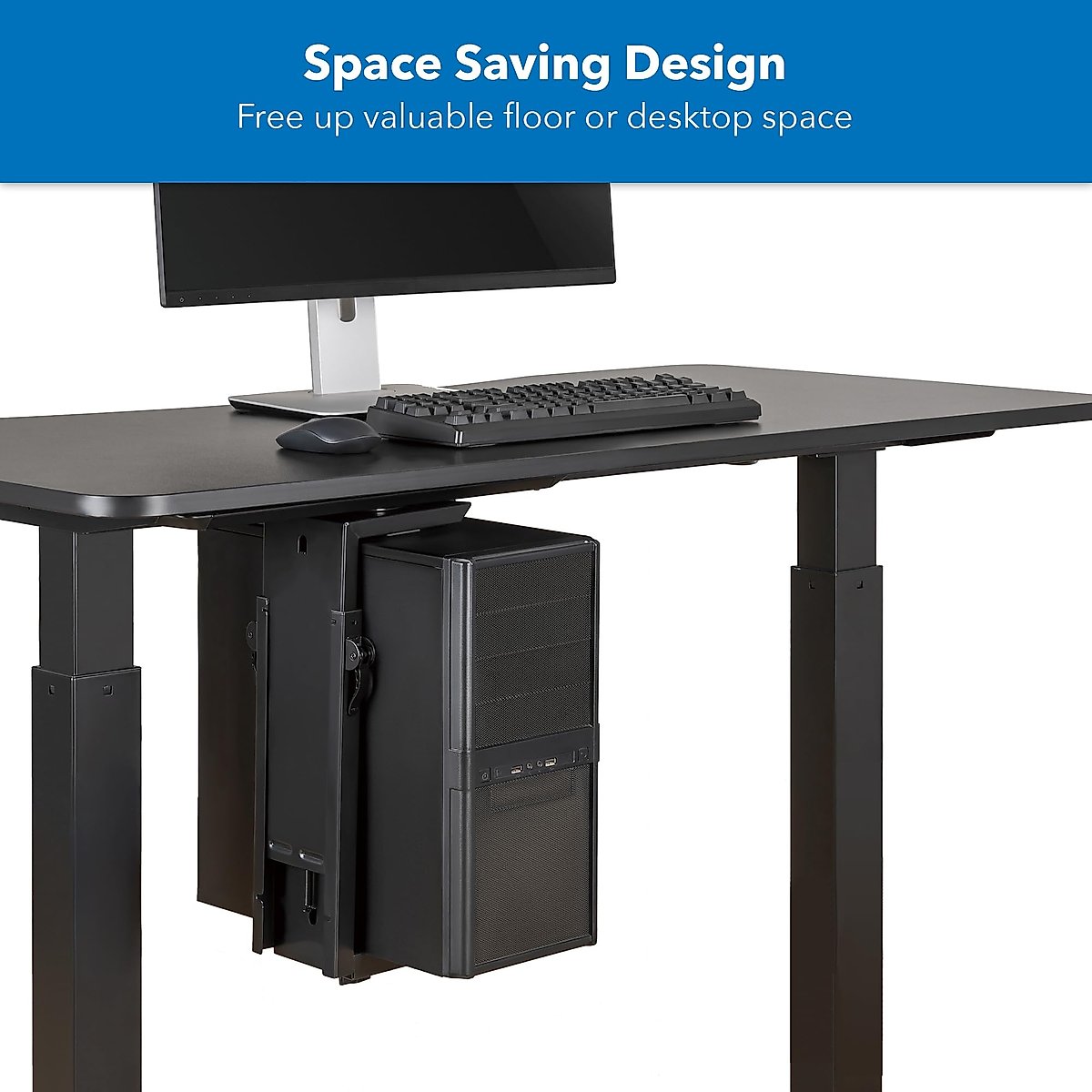 Mount-It! CPU Under Desk Mount Bracket, Height Adjustable Heavy Duty Computer Tower Desk Mount with Sliding Track, 44 lbs Weight Capacity, Adjustable Width and 360° Swivel Easy Cable Access, Black