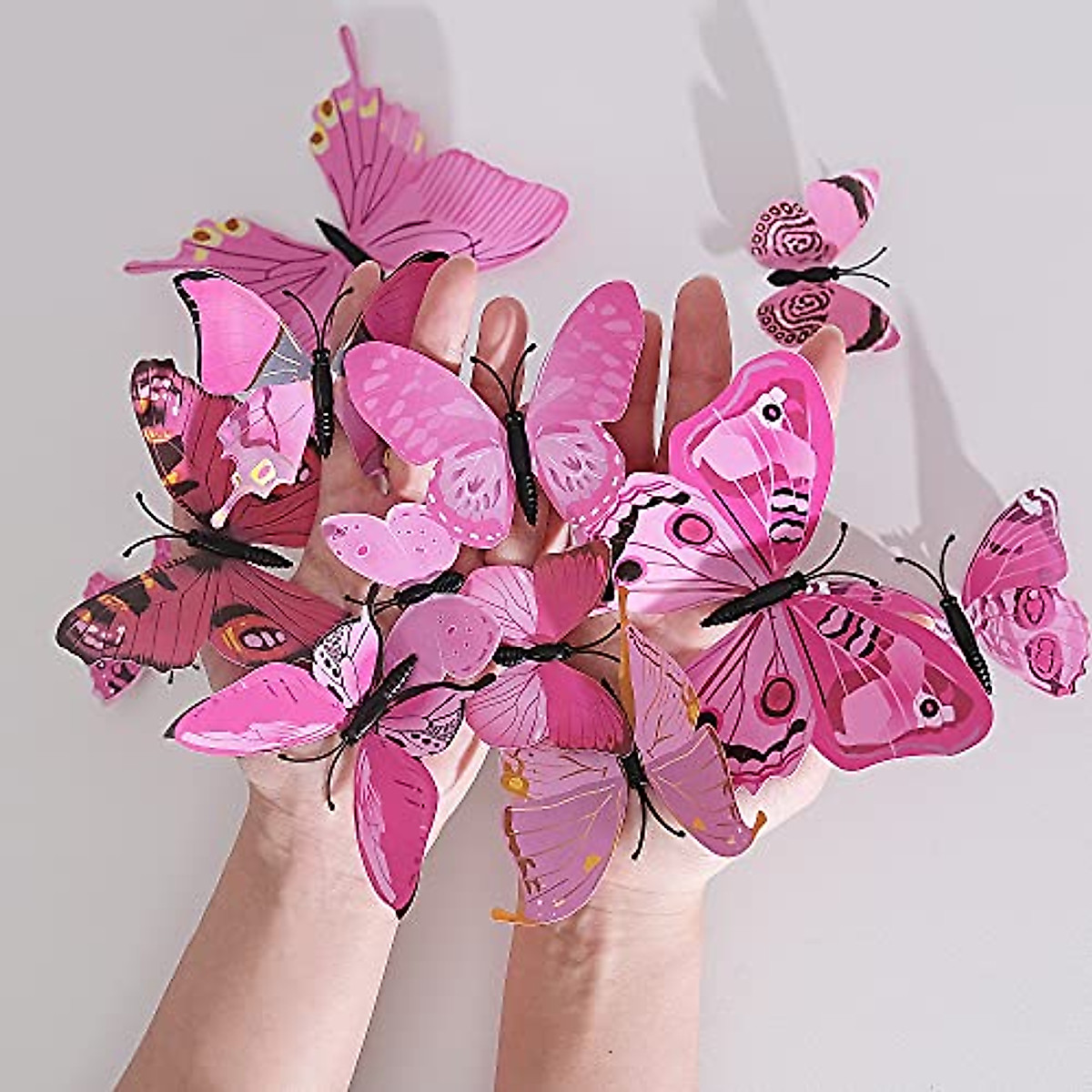 72 PCS Butterfly Wall Stickers, 3D Magnetic Removable Butterfly Wall Decals Fridge Magnet Murals Decoration for Kids Bedroom Nursery Classroom Party Wedding Decor (Pink)