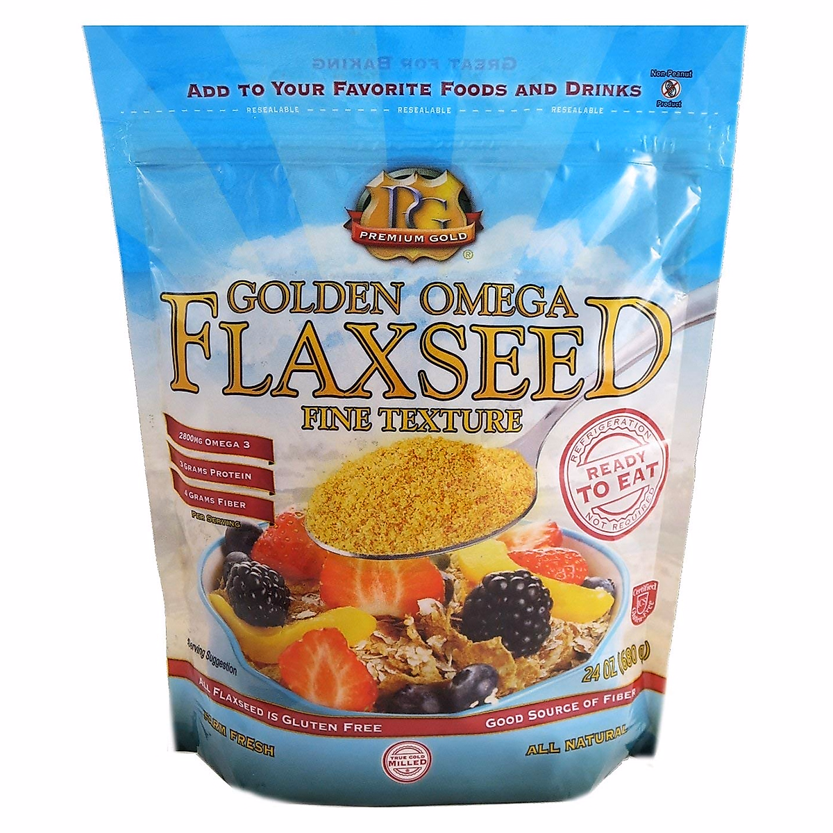 Premium Gold Ground Flax Seed High Fiber Food, Omega 3, 24 Ounce