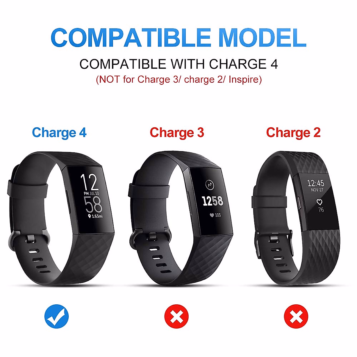 CAVN Charger Dock Compatible with Fitbit Charge 4 / Charge 4 SE (Not for Charge 3), Aluminum Charger Dock Replacement Charging Stand Station Cradle Base with USB Cable for Charge 4 Smart Watch (Black)