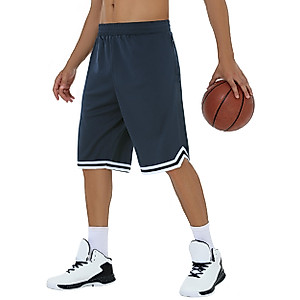 JWM Mens Long Basketball Shorts with Zip Pockets - 11" Mesh Athletic Gym Workout Sport Shorts Quick Dry Lightweight Navy