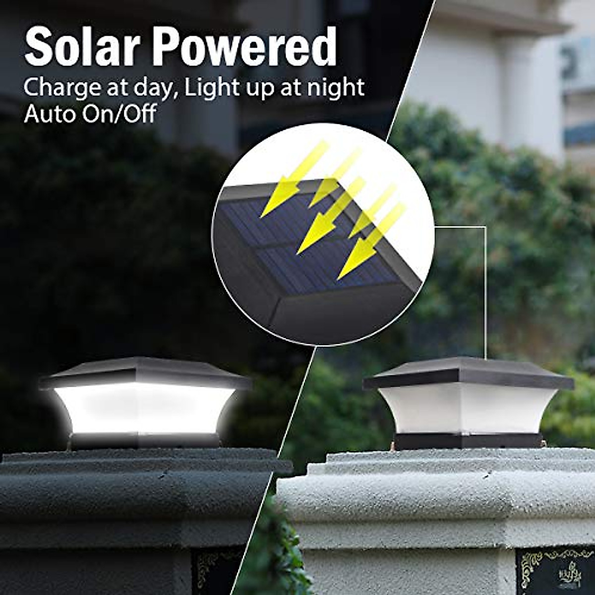 T-SUN Solar Post Lights, Waterproof Outdoor Solar Post Cap Lights for 4 X 4 Wooden Posts, 6000K White LED Lighting, Deck, Patio Garden Decor or Fence(4 Pack)