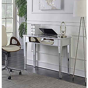 Convenience Concepts Gold Coast Mirrored Desk 42" - Console Table with 2 Drawers for Storage in Living Room, Office, Silver/Mirror