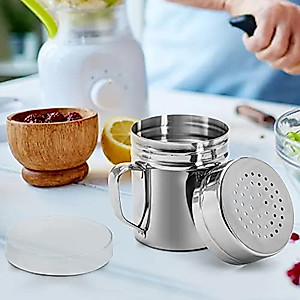 Dicunoy 6 Pack Stainless Steel Dredge Shaker, Metal Salt and Pepper Shaker with Lid and Handle, Restaurant Griddle Seasoning Spice Condiment Bottle Container for Kitchen, BBQ, Baking, 5oz, 7oz, 12oz