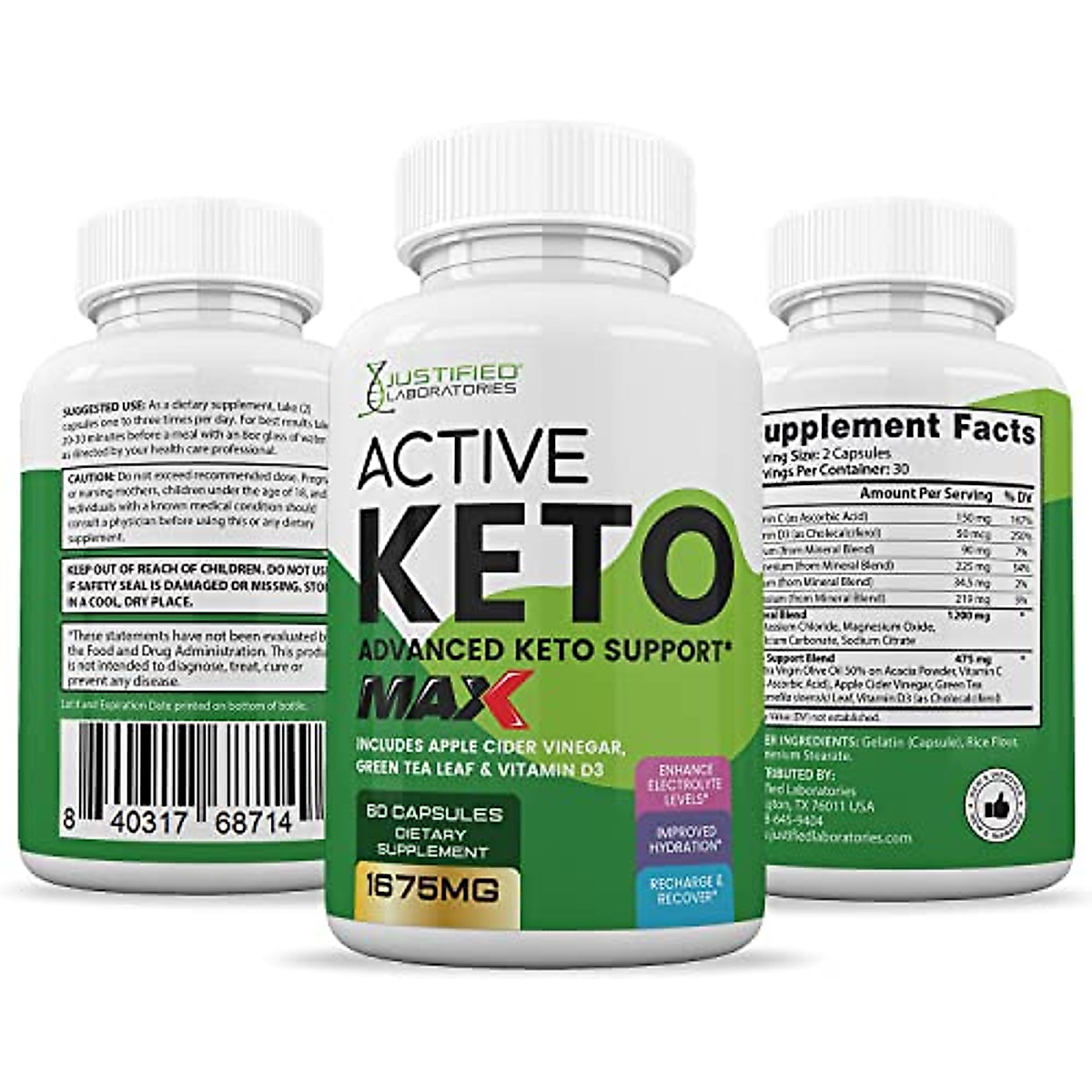 Justified Laboratories Active Keto ACV Max Pills 1675 MG Formulated with Apple Cider Vinegar Keto Support Blend 60 Capsules