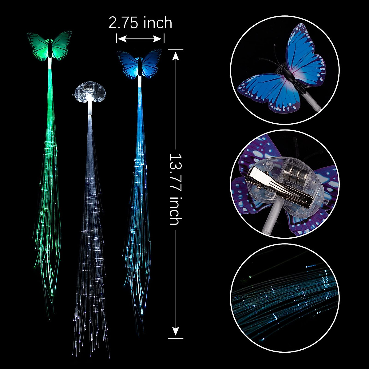 15 Pack Led Light Up Fairy Hair Accessories Braid Extension Clips for Women Girls, Glow in the Dark Party Favors Supplies Neon Rave Accessories Wig for Festival Halloween Christmas Birthday