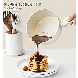 MICHELANGELO Sauce Pan, Nonstick Granite Sauce Pan Set with Lids 1.5 Quart & 2.5 Qaurt, Small Pot Set with Lids, Nonstick Saucepans with Lid, Stone Pot Set - White