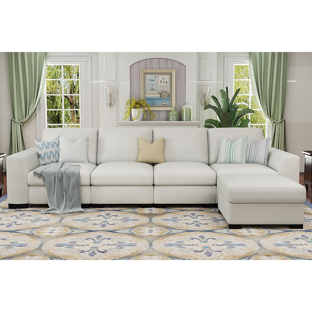 Youmumeub Oversized Modular Sectional Couch with 4 Lumbar Pillows, L Shaped Couches for Living Room, 130" 4 Seater Sofas with Storage Ottoman U Shaped Sofa, Beige