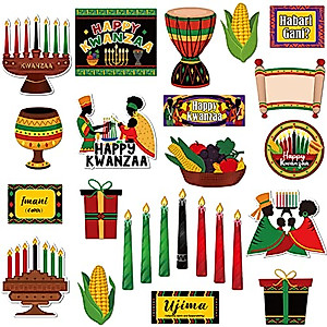 25 Pcs Kwanzaa Ornaments Classroom Bulletin Border Decoration Happy Kwanzaa Cutouts with Adhesive Dot African Heritage Holiday Kwanzaa Decorations for African Party Home Classroom Office Decorations