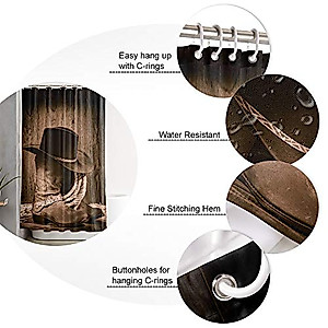 Bathroom Accessory Sets Toilet Lid Cover Sets with Non-Slip Bath Mat Cowboy Hat and Old Ranching Rope On Wooden Display Rodeo Cowboy Style 4pcs Waterproof Shower Curtain 66x72in for Bathroom Toilet