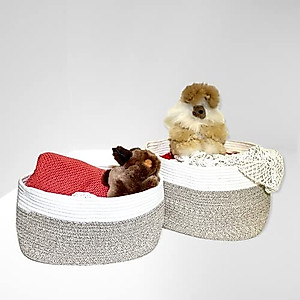 RoomForLife - Oval Cotton Rope Basket - 18 Inch Diameter - Gray/White Color - Open Top Storage