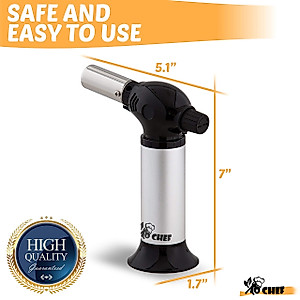 Burst Kitchen Torch, Blow Torch - Refillable Butane Torch With Adjustable Flame & Safety Lock- Culinary Torch, Creme Brûlée Torch For Cooking Food, Baking, BBQ & More + FREE Recipe E-Book By Jo Chef