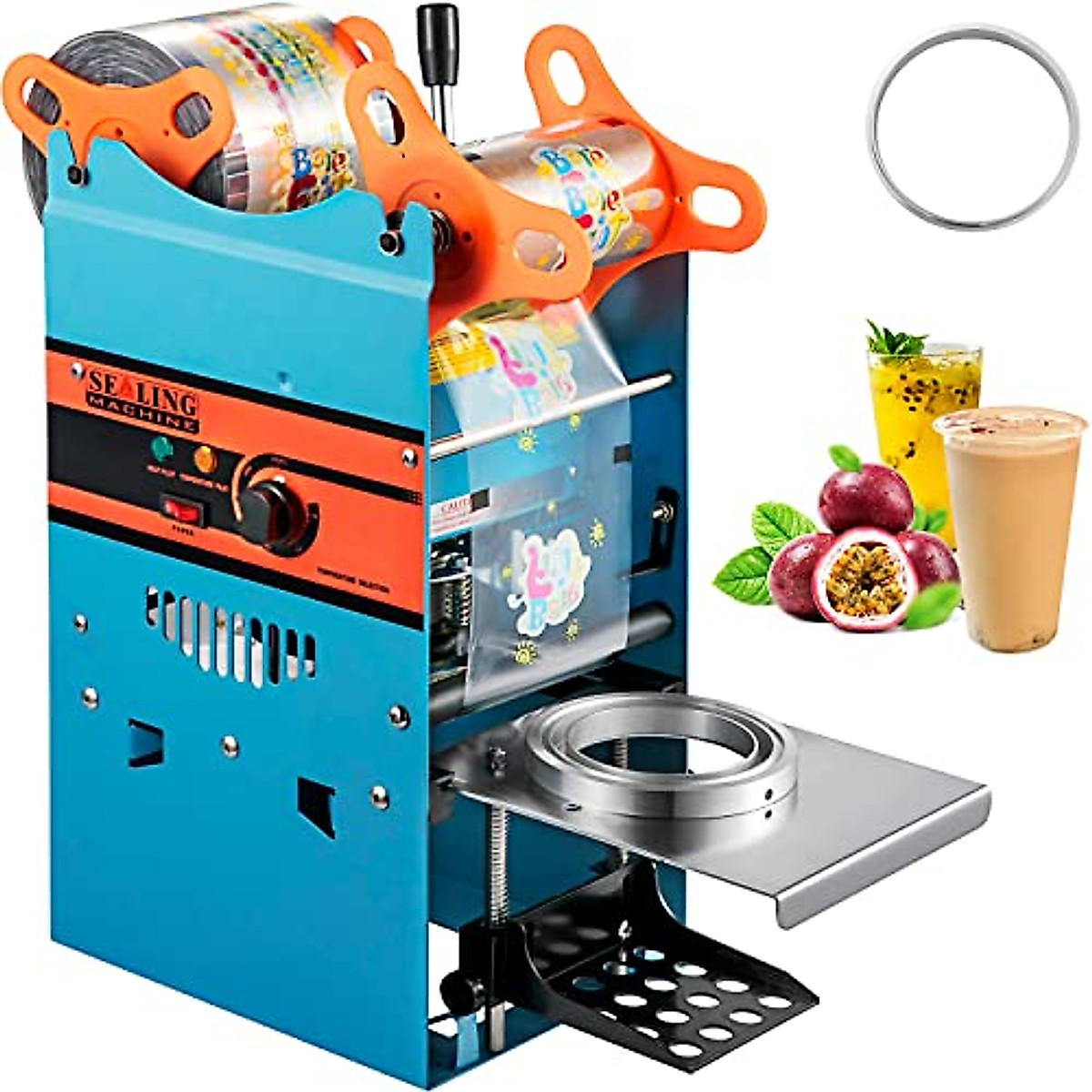 VEVOR Manual Tea Cup Sealer Machine, 300-500 Cup/h Manual Boba Tea Sealer Machine, Blue Boba Tea Sealing Machine, 90/95mm Cup Diameter Cup Sealing Mac