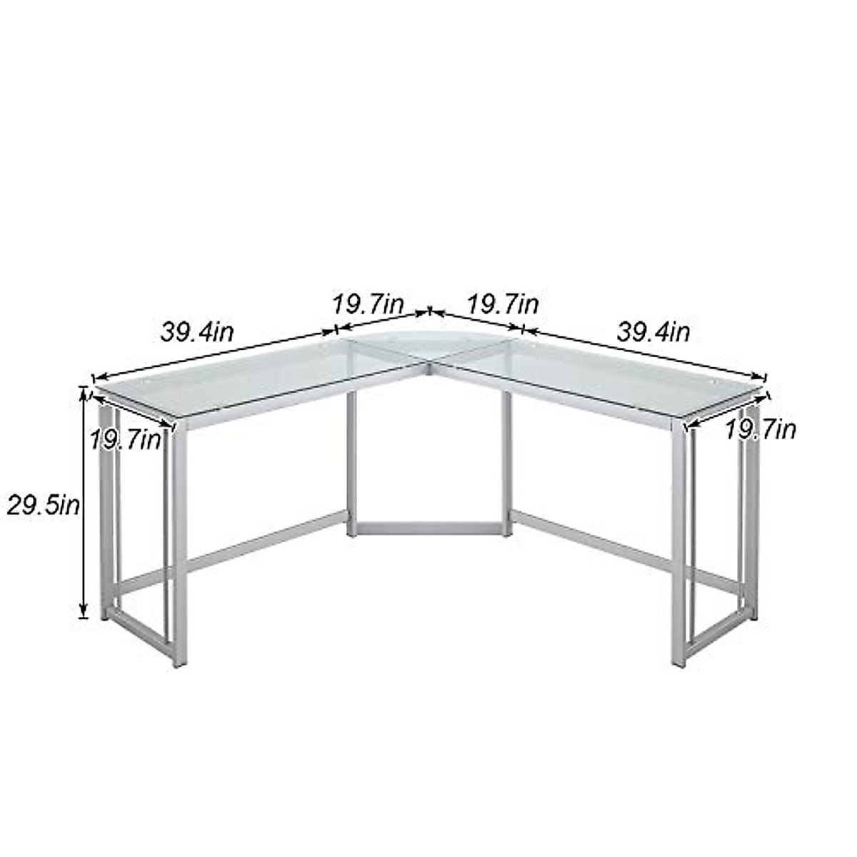 soges 59 inches L-Shaped Desk with Tempered Glass Computer Desk L Glass Table Corner Desk Computer Table,Clear UT-096