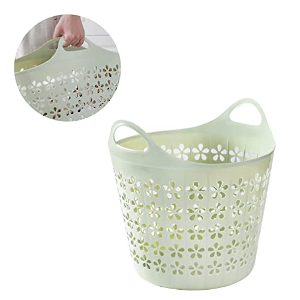 TOPBATHY Portable Plastic Laundry Storage Basket Household Clothes Toy Laundry Basket (Green, Large Size)