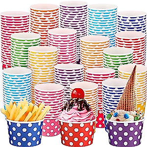 Zeyune 500 Pcs Ice Cream Cups Disposable Snack Cup Multicolor Paper Dessert Cup Bowl for Wedding Birthday Party Supplies(6.5 oz)