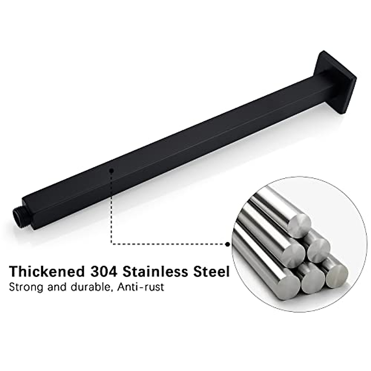 Anpean 16 Inch Square Ceiling Mounted Shower Arm and Flange, Matte Black