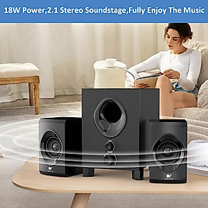 OROW(Upgrade S213) Bluetooth Computer Speakers,PC Speaker with Subwoofer,Front Knob 18W Wireless PC Speakers,Support AUX&Bluetooth Play,Great for Party/Game/TV (S213)