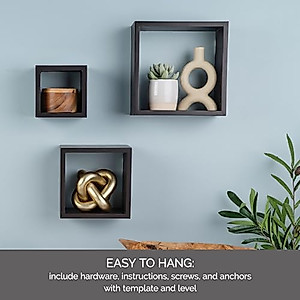 Melannco Floating Wall Square Cube Shelves for Bedroom, Living Room, Bathroom, Kitchen - Wood, Set of 3, Espresso