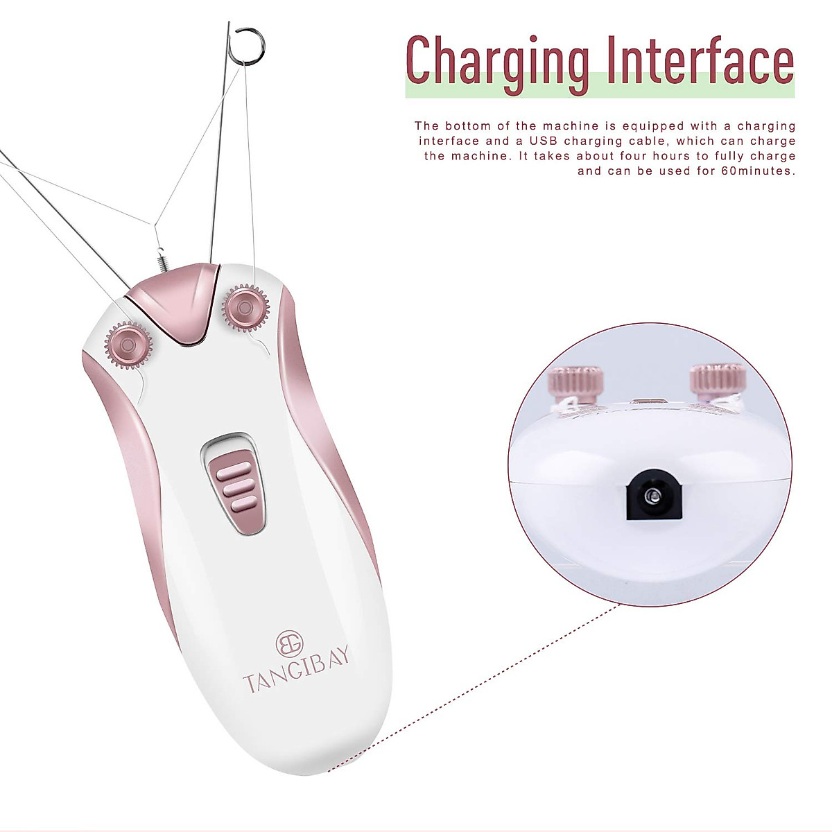 TANGIBAY Facial Threading Hair Removal and Cotton Thread Face Epilator for Women and Ladies, Electric Cordless and Rechargeable (Rose Gold)