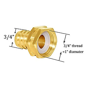 Joywayus 3/4" Barb x 3/4" Female GHT Thread Swivel Hex Brass Garden Water Hose Pipe Connector Copper Fitting with Stainless Clamp House/Boat/Lawn/Power Wash/Irrigation
