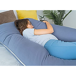QUEEN ROSE Cooling Pregnancy Pillows, U Shaped Silky Maternity Pillow for Pregnant Women, 55 Inch Pregnancy Body Pillow for Sleeping, Back Pain Relief and Pregnant Legs, Hips, Belly Support, Blue