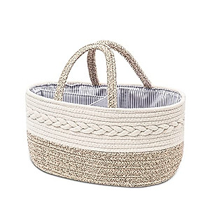 JiA QAQ Baby Diaper Caddy Organizer, Portable Cotton Rope Woven diapers Caddy-Nursery Storage, DIY Basket with Changeable Compartments, Newborn Shower Gift Tote Bag Yellow