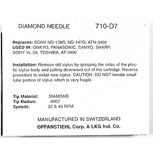 Pfanstiehl Phonograph Needle Compatible/Replacement For Audio Technica ATN-3400 ATN-3401 ATN-3410 ATN-3450 ATN-3451 AT95E