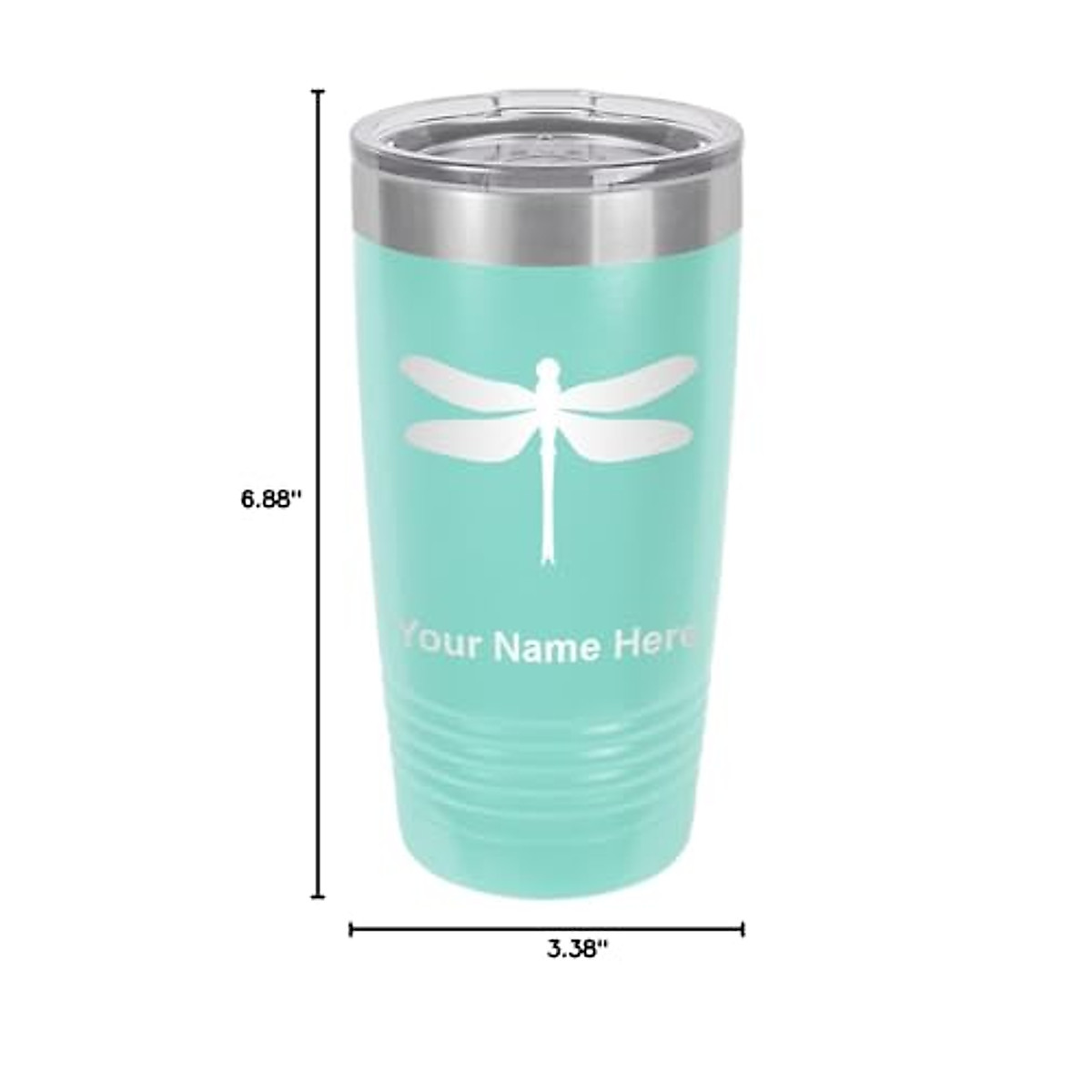 LaserGram 20oz Vacuum Insulated Tumbler Mug, Dragonfly, Personalized Engraving Included (Teal)