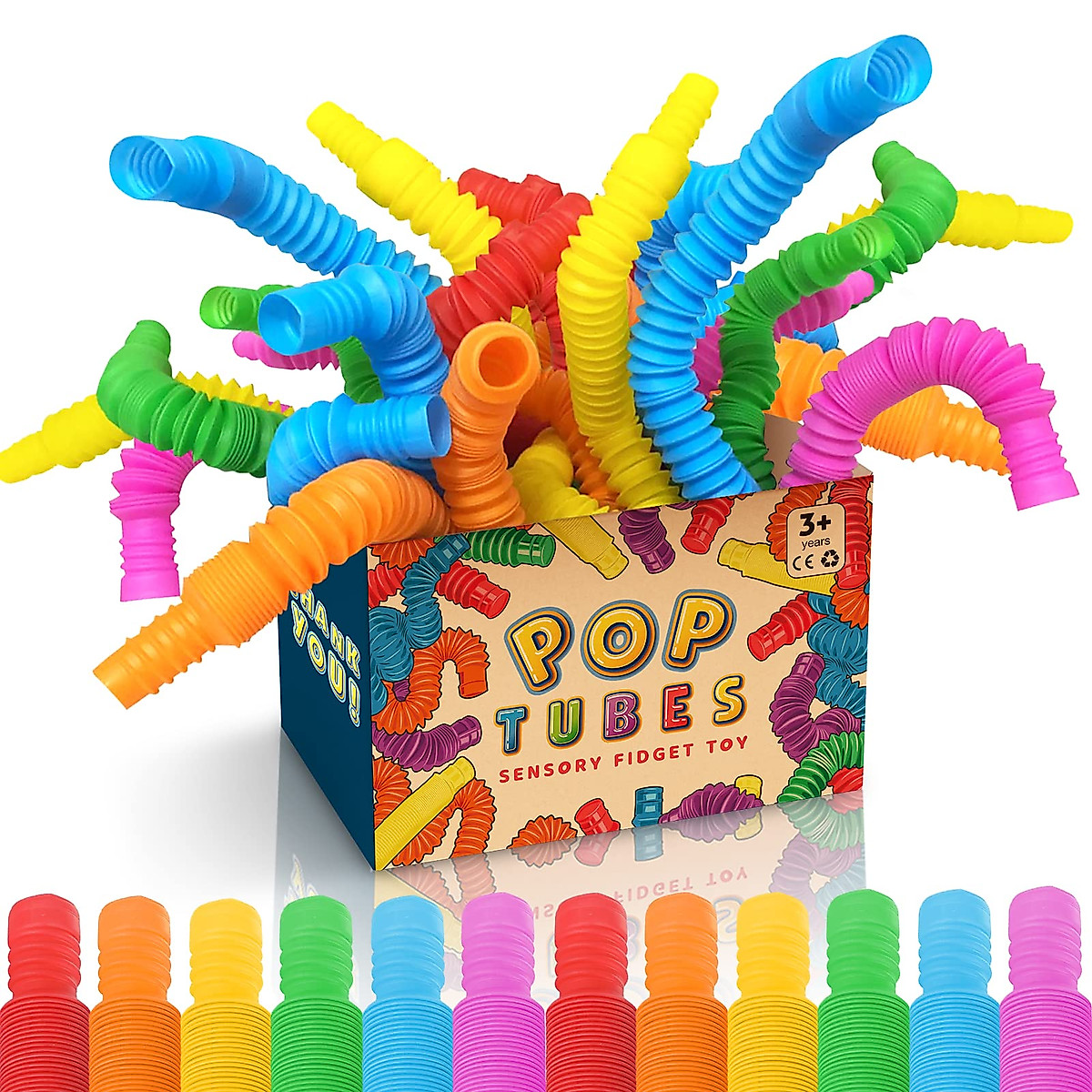 Mini Pop Tubes Fidget Toy 24 Pack: Sensory Stretch Tubes Kit Stress Relief Toys for Kids | Fun Pop Tubes Bulk | Classroom Party Favors Prizes Birthday Party Supplies Fine Motor Skills for Toddlers