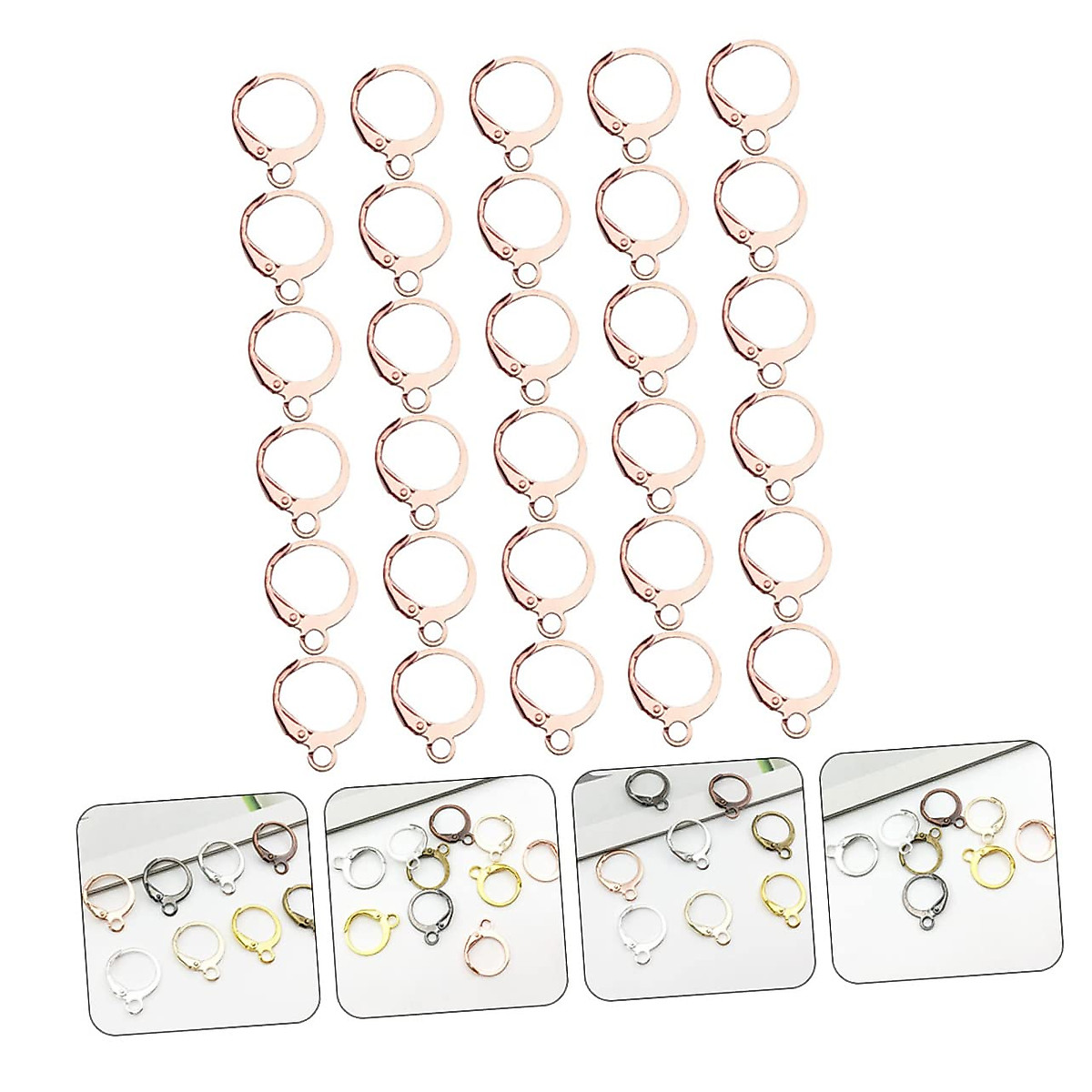 VILLCASE 200 pcs Round French Earhooks Lever Back Dangle Ear Wire Earring Making Parts French Earring Hooks Ear Decor Jump Hook Earrings Ear Open Plating Alloy Elasticity Women's Split Ring