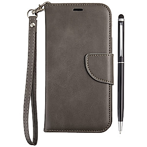 Glow Co., Ltd. iPhone 11 Pro Notebook Type Case with Strap, Gray, Tempered Glass & Stylus Pen Included 406-2-01
