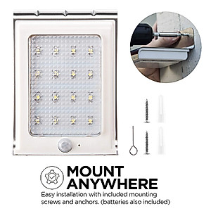 Home Zone Security Solar Wall Lamp - Stainless Steel Motion Sensor Outdoor LED Wall Light, No Wiring Required 2-PK, Silver, ELJ7040V